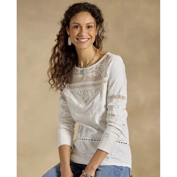 Sundance | Tops | Sundance Oberon Lace Cotton Top Xs White Long Sleeve ...